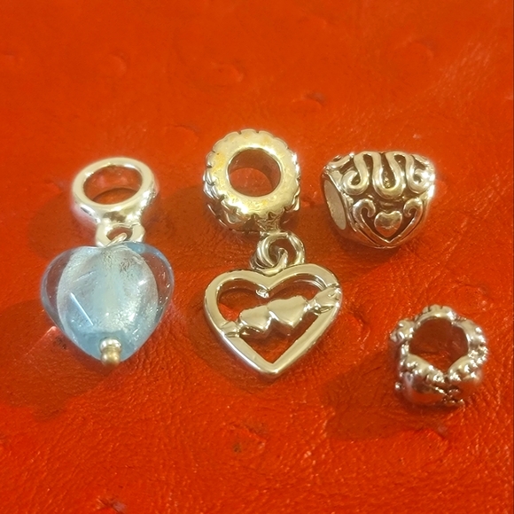 Jewelry | 4 Silver Color Heart Themed Charms To Fit Pandora Type ...